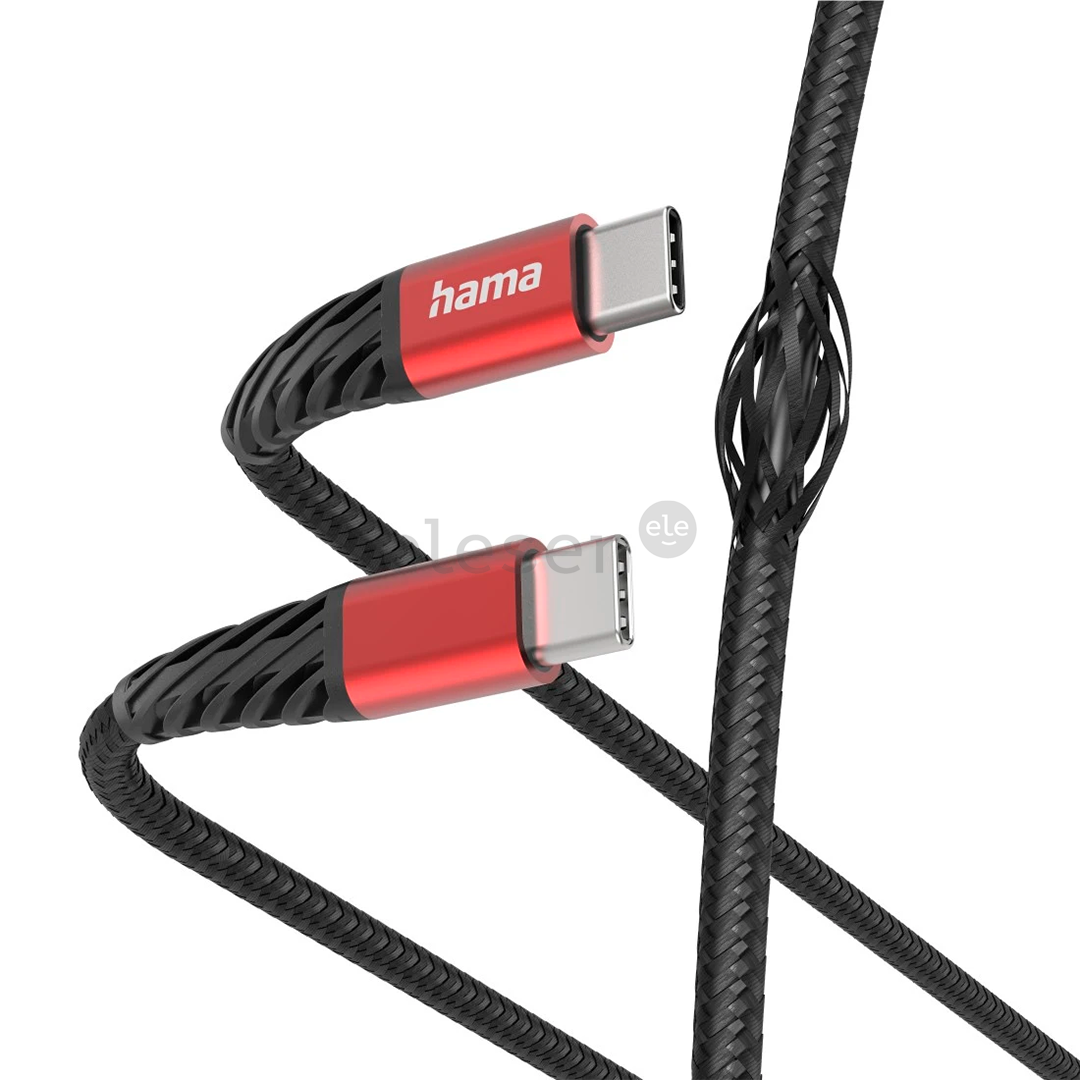 Hama Extreme Charging Cable, USB-C - USB-C, 60 W, Nylon, 1,5 m, juodas ...